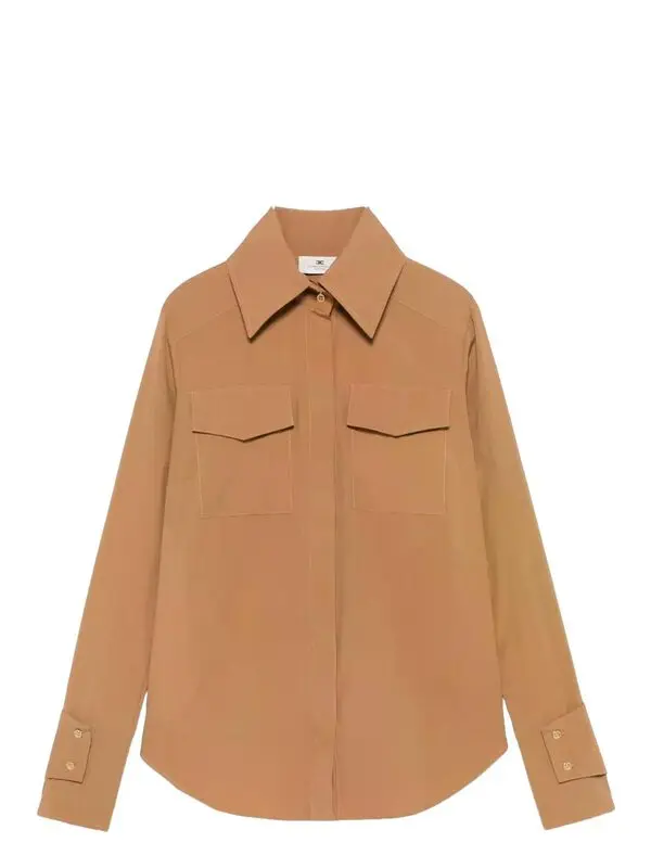 Elisabetta Franchi Long-sleeve Shirt With Pointed Collar And Flap Pockets - Neutrals