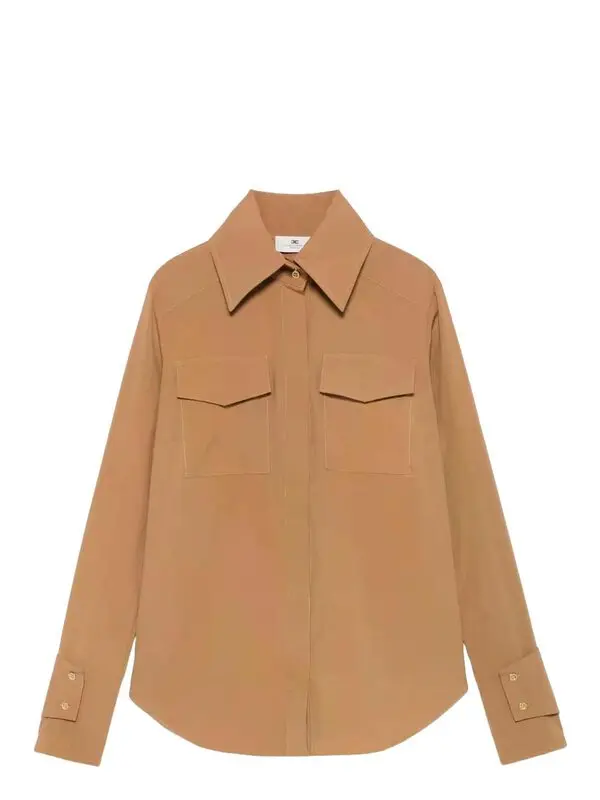 Elisabetta Franchi Long-sleeve Shirt With Pointed Collar And Flap Pockets - Neutrals