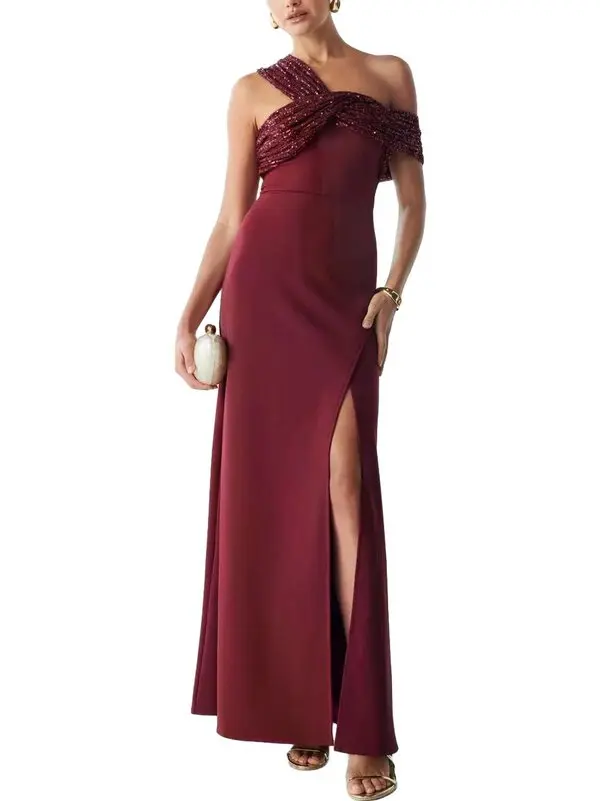 BWLDR Trisha One-shoulder Embellished Maxi Dress - Red