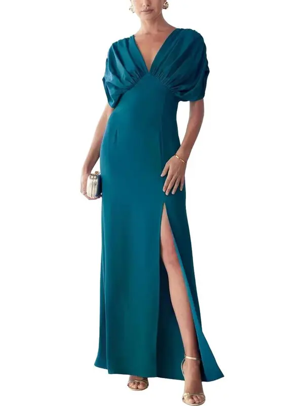 BWLDR Laila Gathered-bodice Maxi Dress - Blue