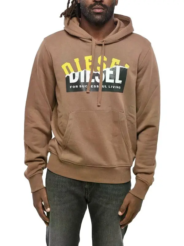 DIESEL® Logo-printed Drawstring Hoodie - Brown