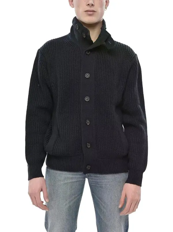PAOLO PECORA High-neck Ribbed Knit Cardigan With Button Fastening - Blue