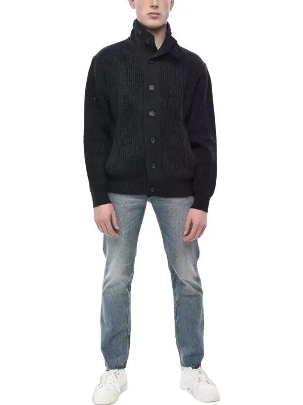 PAOLO PECORA High-neck Ribbed Knit Cardigan With Button Fastening - Blue