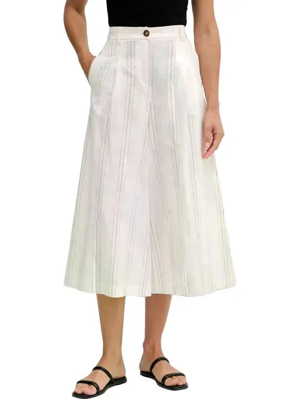 BENETTON Striped Pleated Cropped Trousers - Neutrals