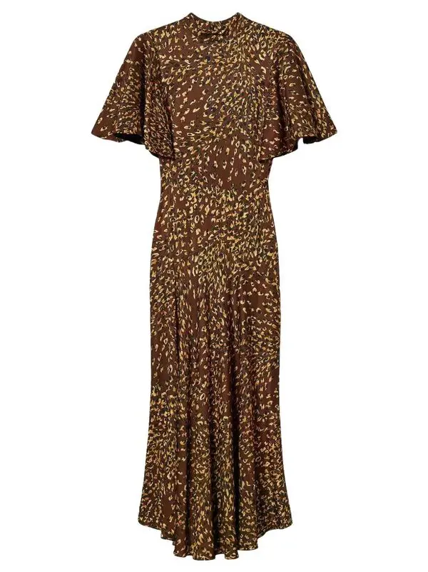 TWINSET Long Animal Print Satin Dress - Brown