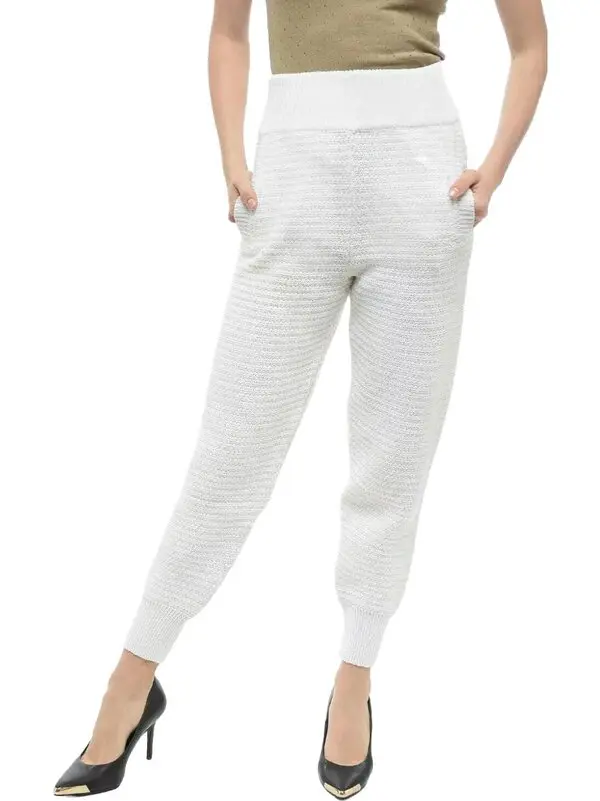 ART ESSAY High-waisted Textured Knit Trousers - White