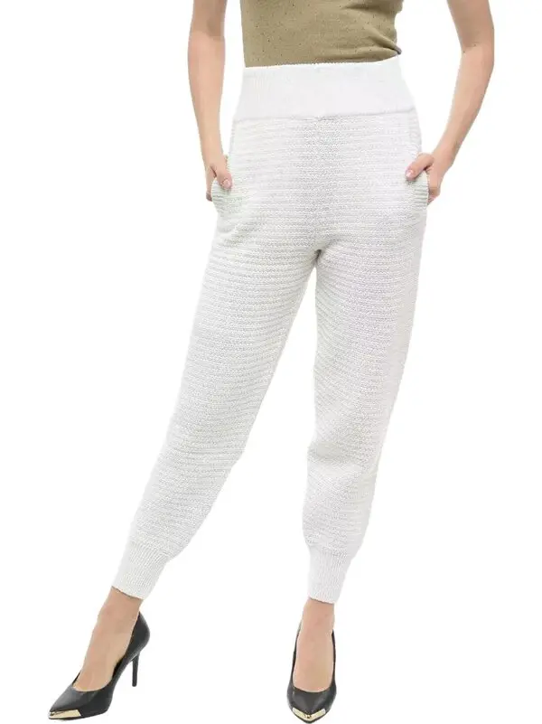 ART ESSAY High-waisted Textured Knit Trousers - White