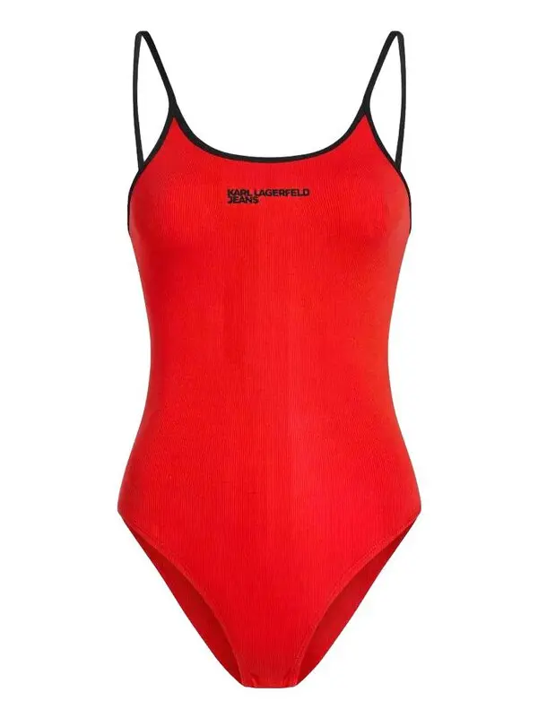 Karl Lagerfeld Logo-print Ribbed Bodysuit - Red