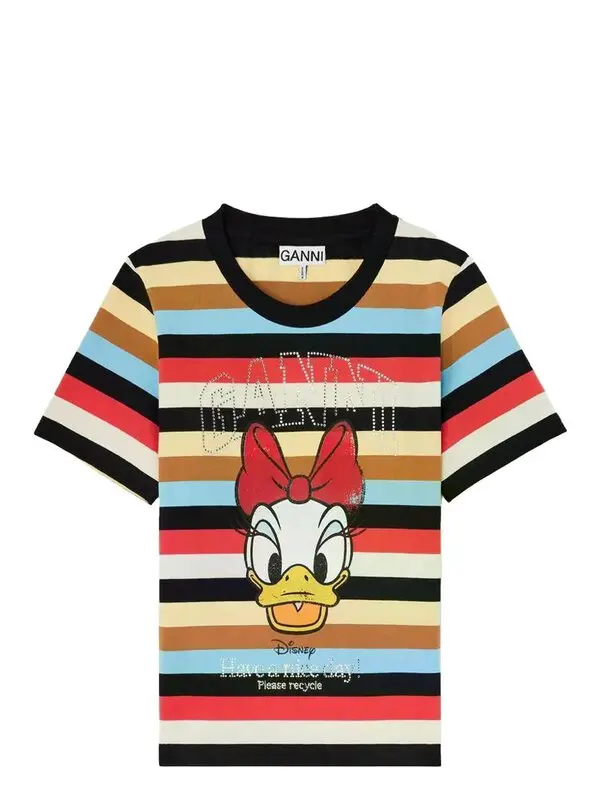 GANNI Striped Graphic T-shirt - Black