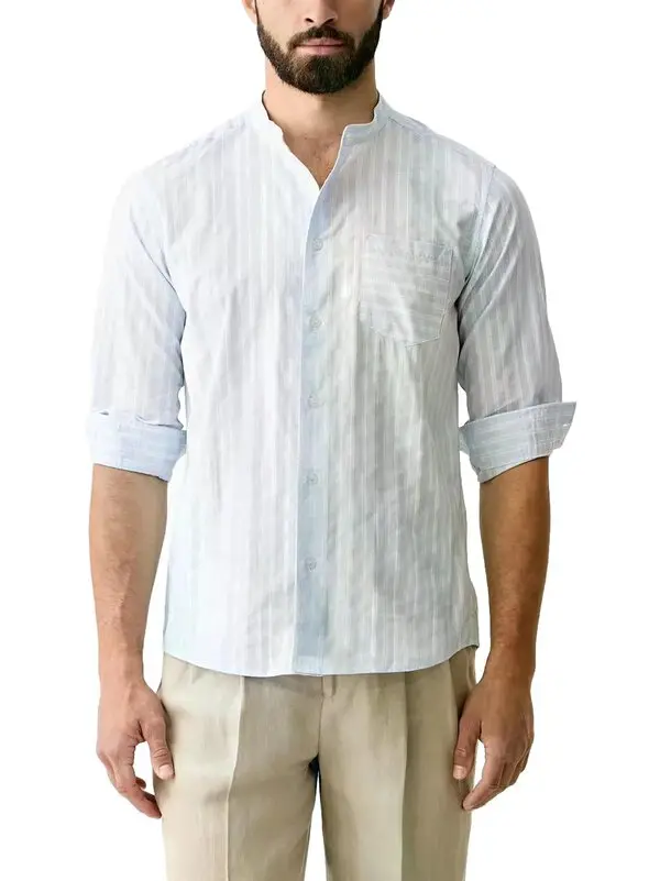 BENETTON Striped Mandarin-collar Shirt - Blue