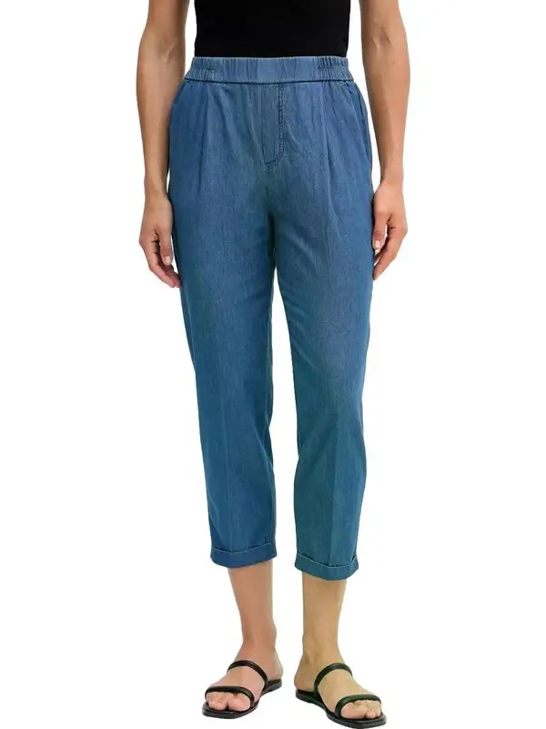 BENETTON Cropped Trousers With Elasticated Waistband - Blue