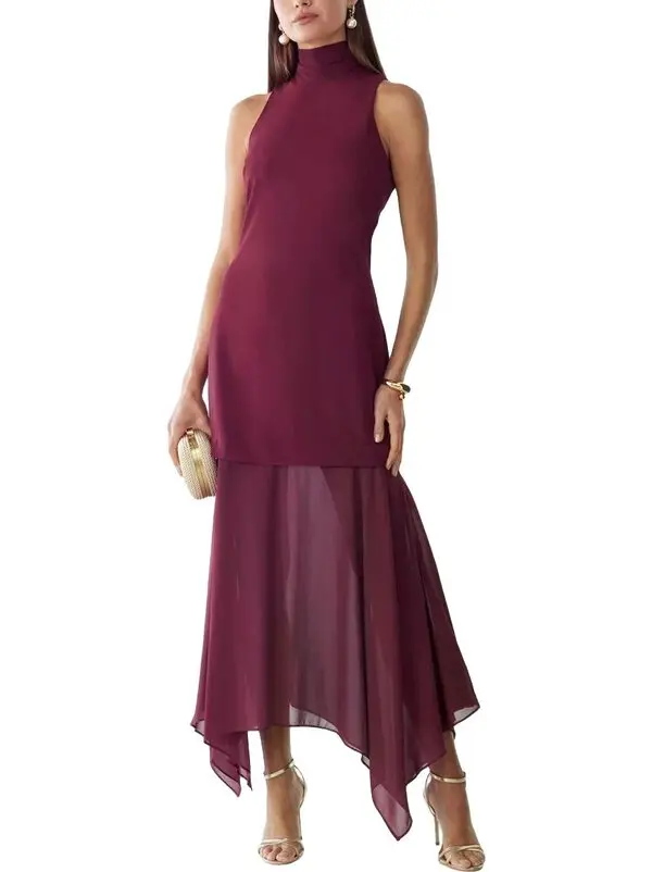 ST MRLO High-neck Handkerchief-hem Midi Dress - Red