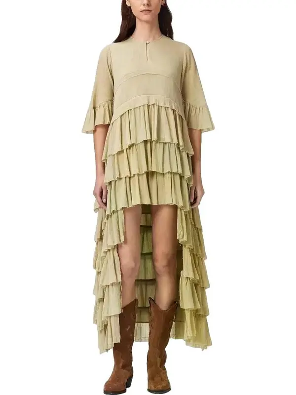 ALLSAINTS Cavarly Asymmetrical Tiered Dress - Green