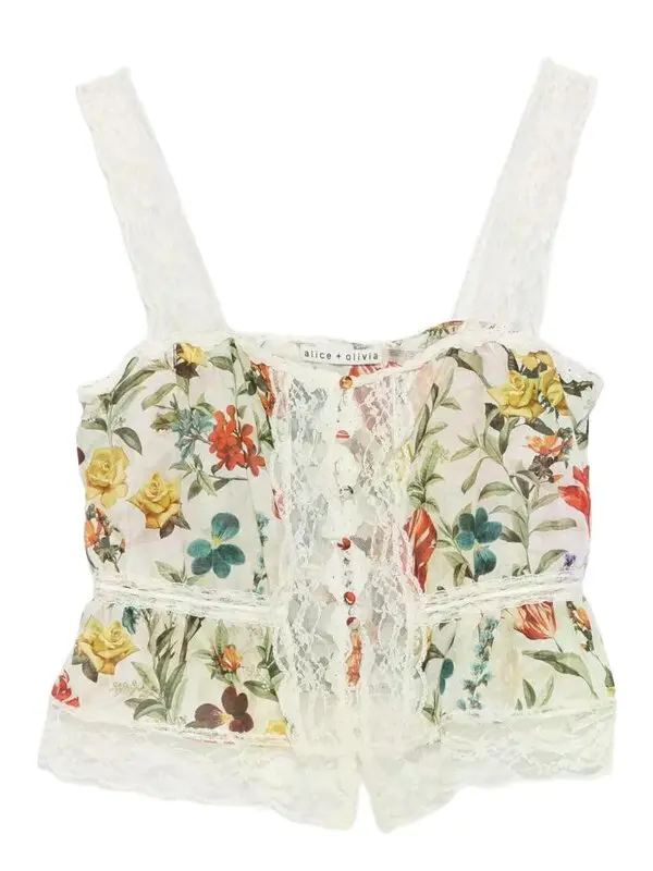 Alice + Olivia Floral Print Lace-trim Blouse - Neutrals