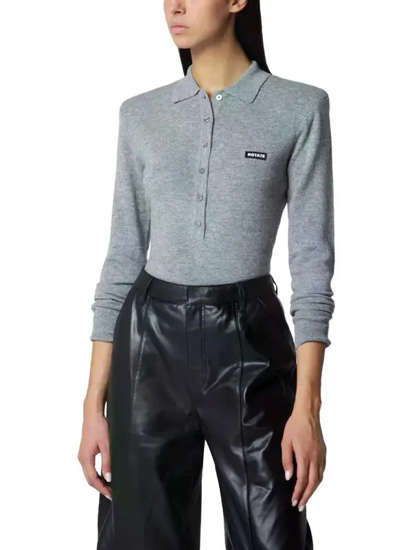 ROTATE BY BIRGER CHRISTENSEN Long Sleeve Polo Shirt With Logo Patch - Grey