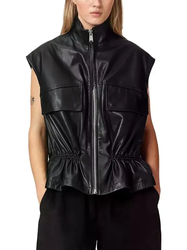 ALLSAINTS Flor Leather Gilet - Black