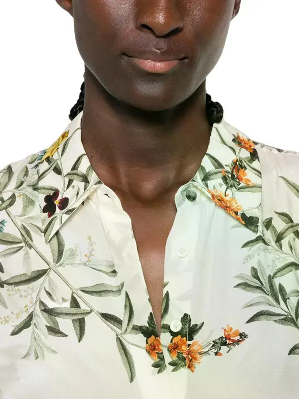 Alice + Olivia Floral Print Silk Blend Shirt - Neutrals
