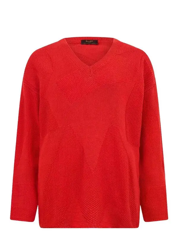 MOORER Textured V-neck Sweater - Red