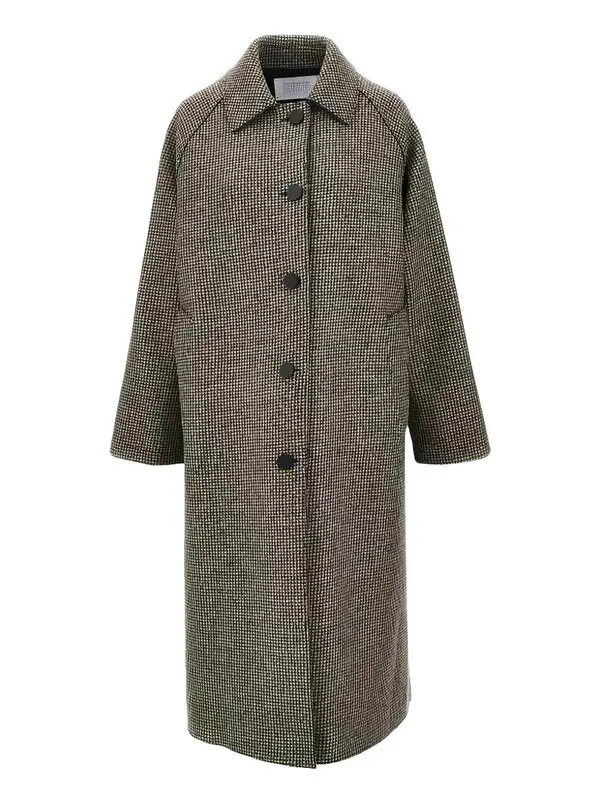 Harris Wharf London Houndstooth Single-breasted Coat - Brown