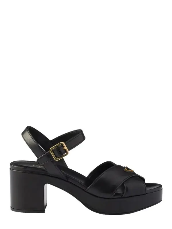 Prada Nappa Leather Platform Sandals With Logo-engraved Buckle - Black