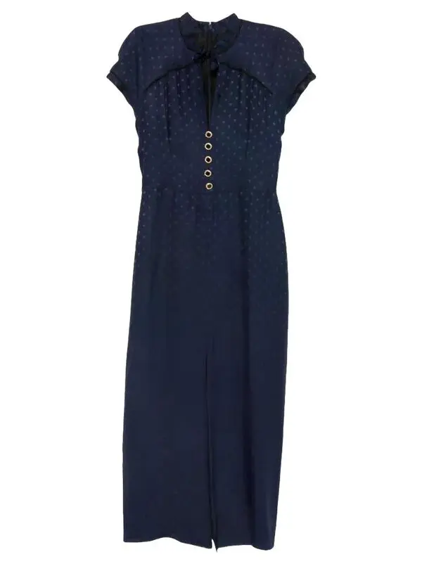 Alessandra Rich Star-print Tie-neck Midi Dress - Blue