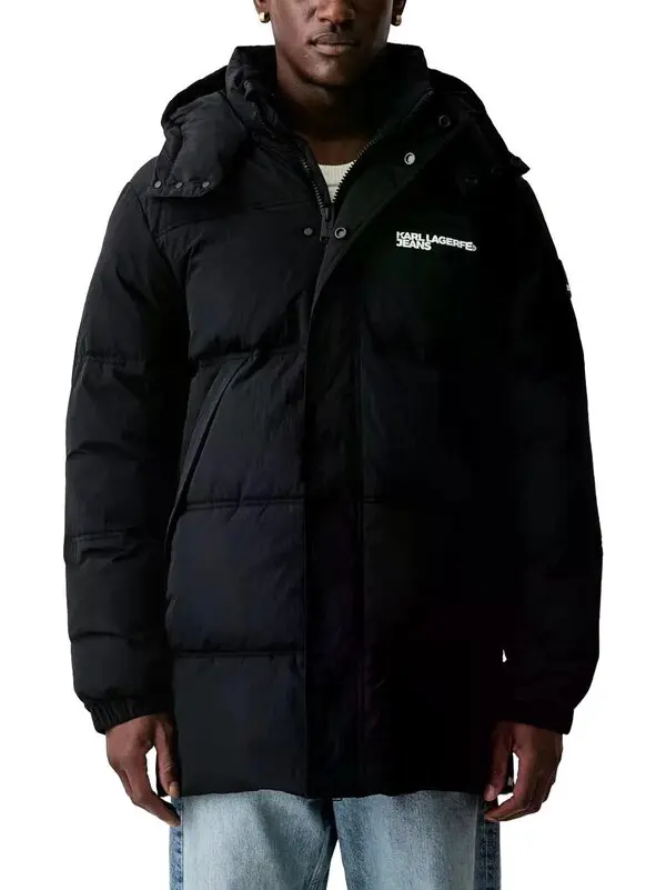 Karl Lagerfeld Quilted Logo Print Hooded Jacket - Black