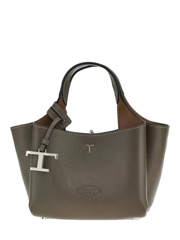 TOD'S T Timeless Logo Plaque Leather Bag - Brown