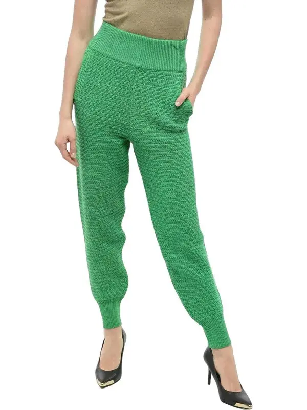 ART ESSAY High-waisted Textured Knit Track Pants - Green