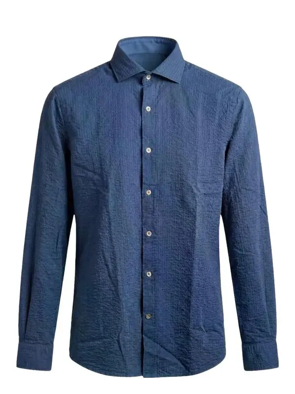 ALLEY DOCKS 963 Seersucker Long-sleeve Shirt - Blue