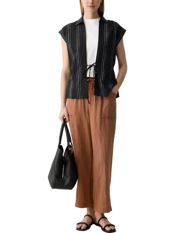 BENETTON Striped Sleeveless Tie-fastening Top - Black