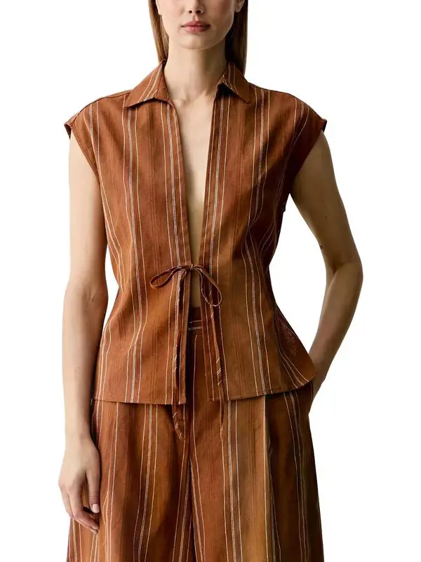 BENETTON Striped Tie-fastening Sleeveless Top - Brown
