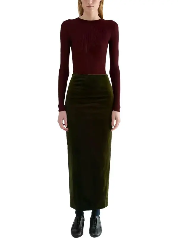 JIL SANDER High-waist Velvet Maxi Skirt - Green
