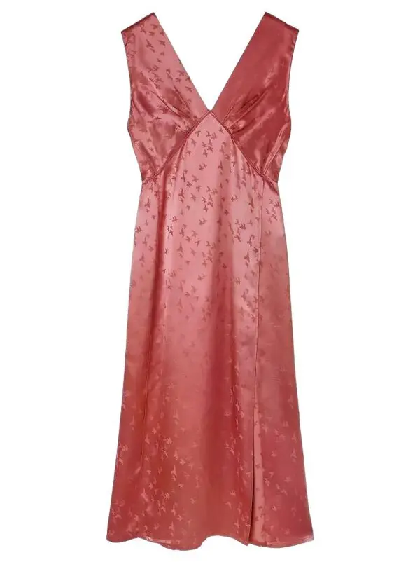 RETORI V-neck Bird-detail Midi Dress - Pink