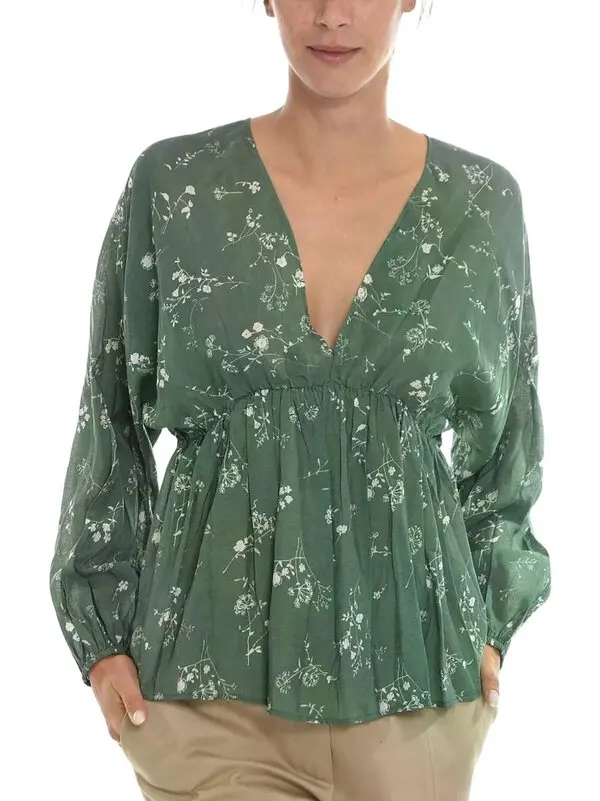 SAMSOE SAMSOE Floral Print Puff Sleeve Blouse - Green