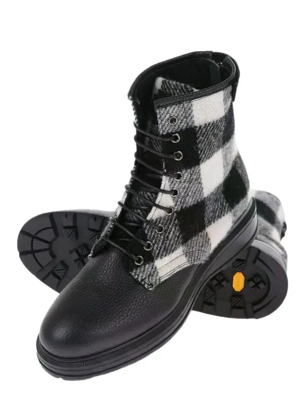 Woolrich Checked Wool-panelled Leather Ankle Boots - Black