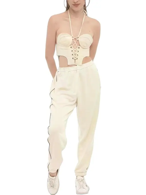JULFER Lace-up Halterneck Crop Top - Neutrals
