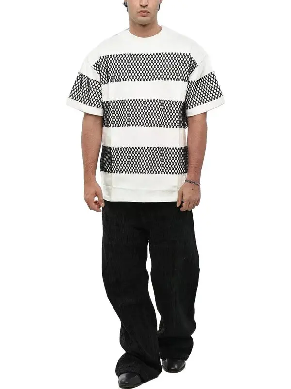 MSGM Mesh-panelled Striped T-shirt - White