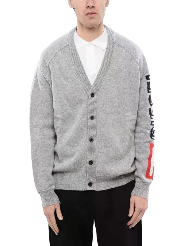 DIESEL® Logo Embroidered V-neck Cardigan - Grey