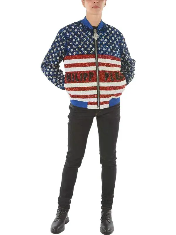 Philipp Plein Sequin Embellished Star Bomber Jacket - Blue