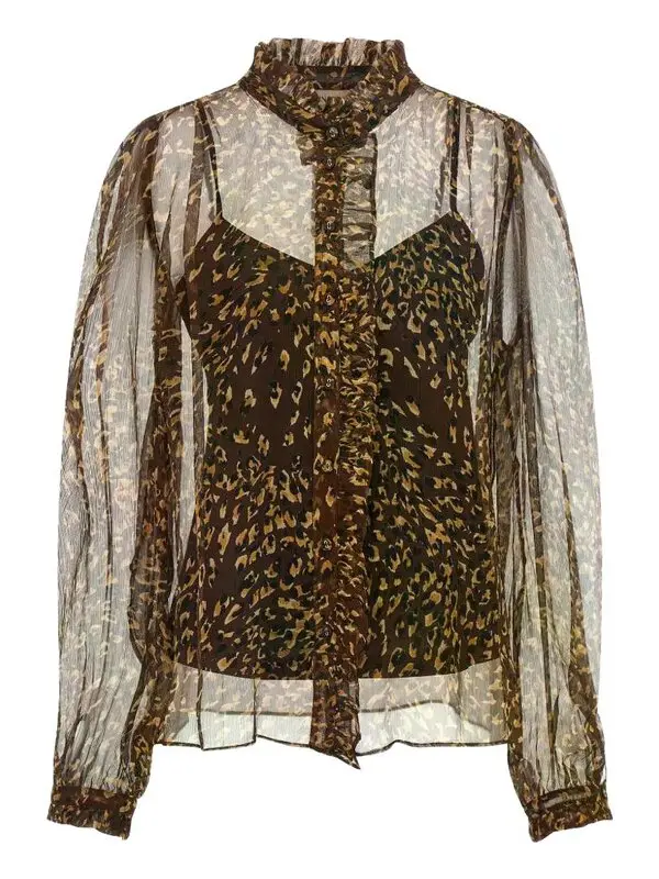 TWINSET Animal Print Ruffle Shirt - Brown