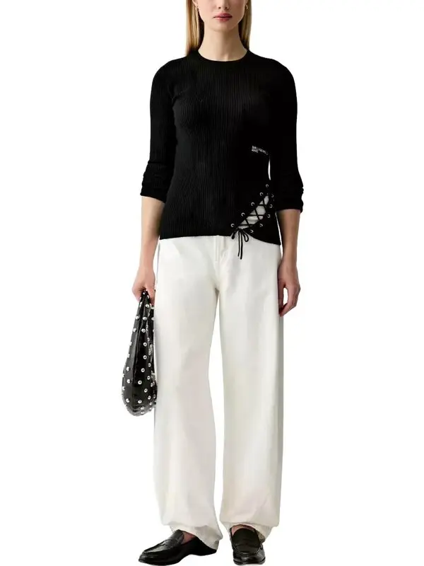 Karl Lagerfeld Ribbed Knit Lace-up Sweater - Black