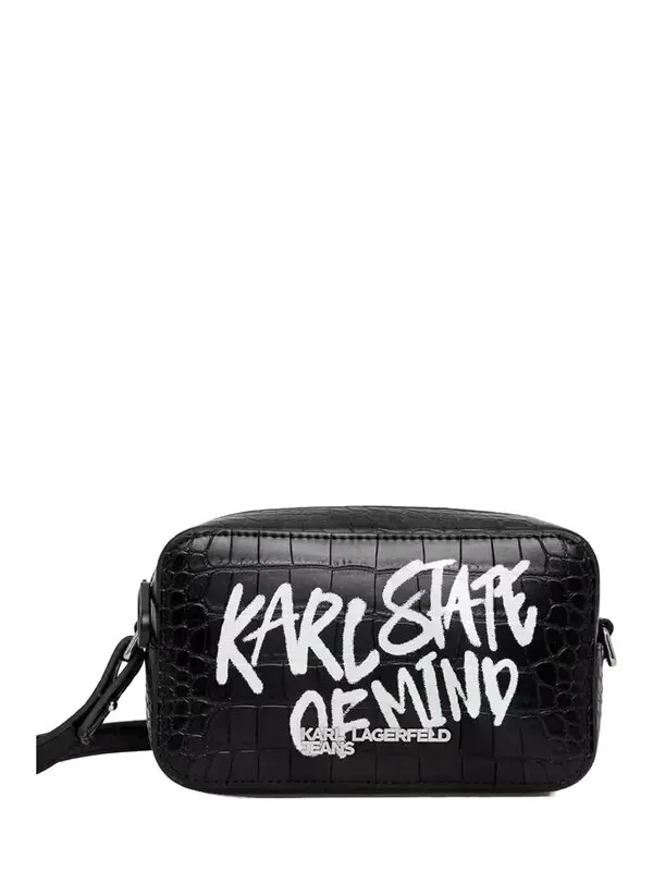 Karl Lagerfeld Croc-effect Logo Print Shoulder Bag - Black