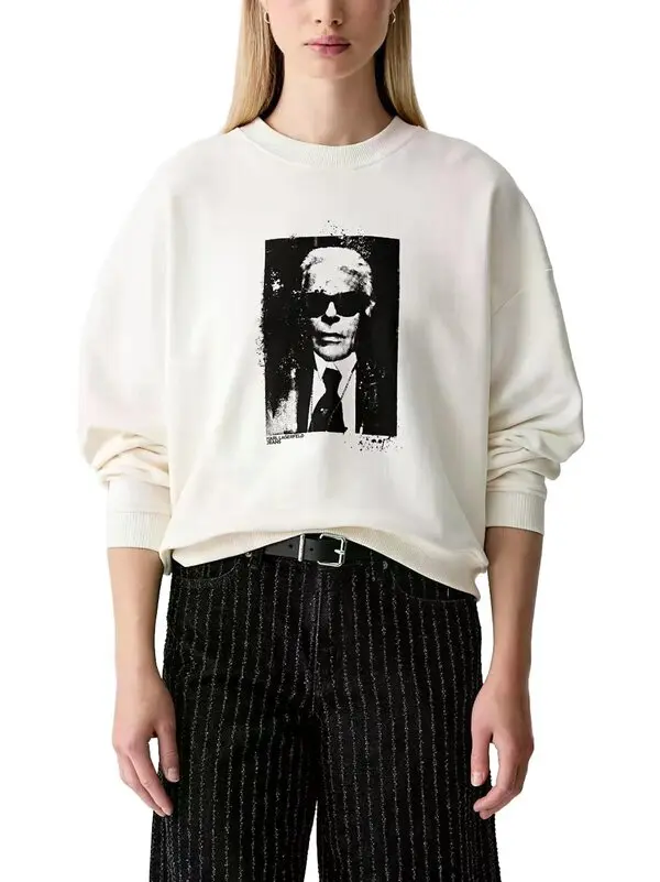 Karl Lagerfeld Portrait Print Crew Neck Sweater - White