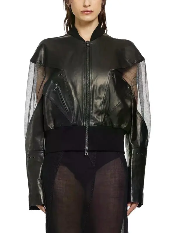 YEHUAFAN Leather Jacket With Mesh Panels - Black