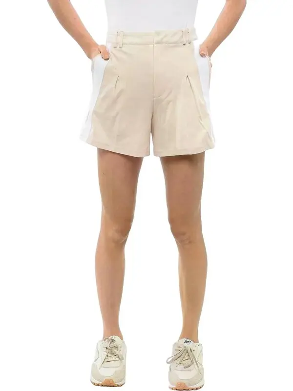 John Richmond Beige Pleated Shorts With Side Stripe Detailing - Neutrals