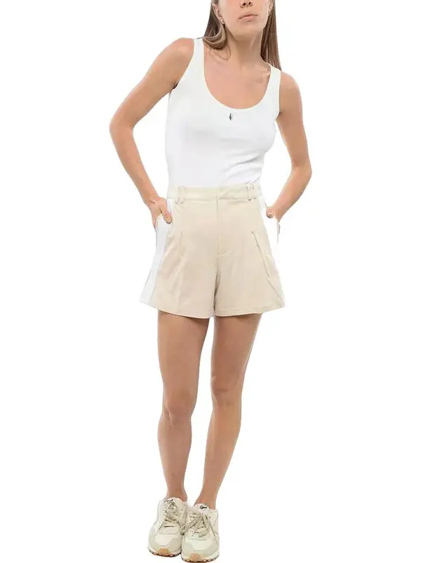 John Richmond Beige Pleated Shorts With Side Stripe Detailing - Neutrals