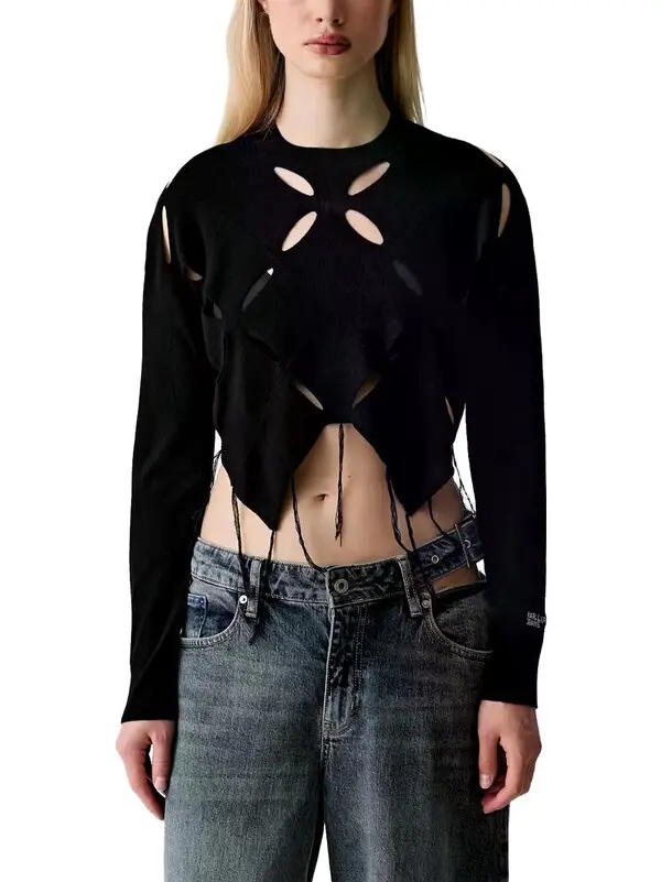 Karl Lagerfeld Cut-out Cropped Long Sleeve Top - Black