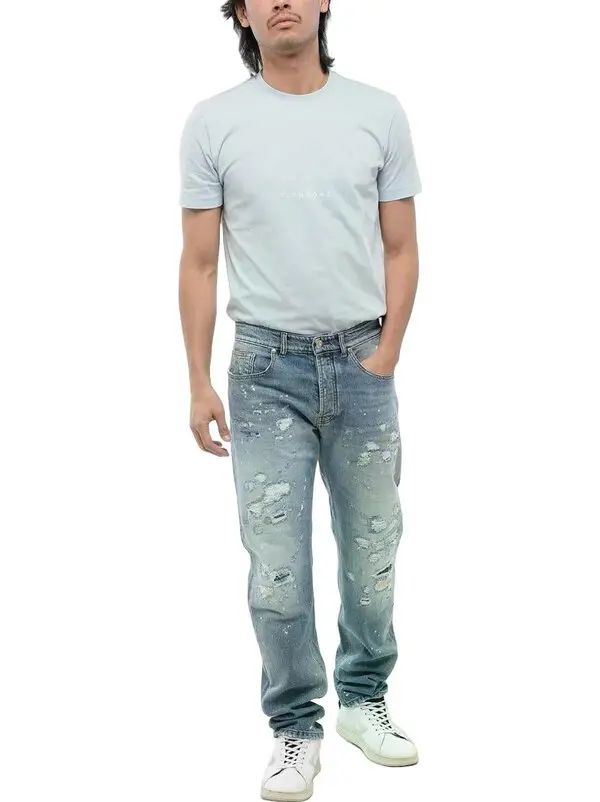 John Richmond Distressed Paint Splatter Jeans - Blue