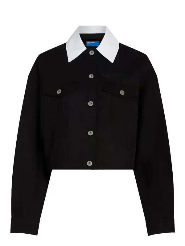 Karl Lagerfeld Cropped Denim Jacket With Logo Embroidery - Black