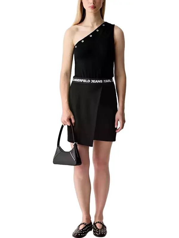 Karl Lagerfeld Eyelet Embellished One-shoulder Top - Black
